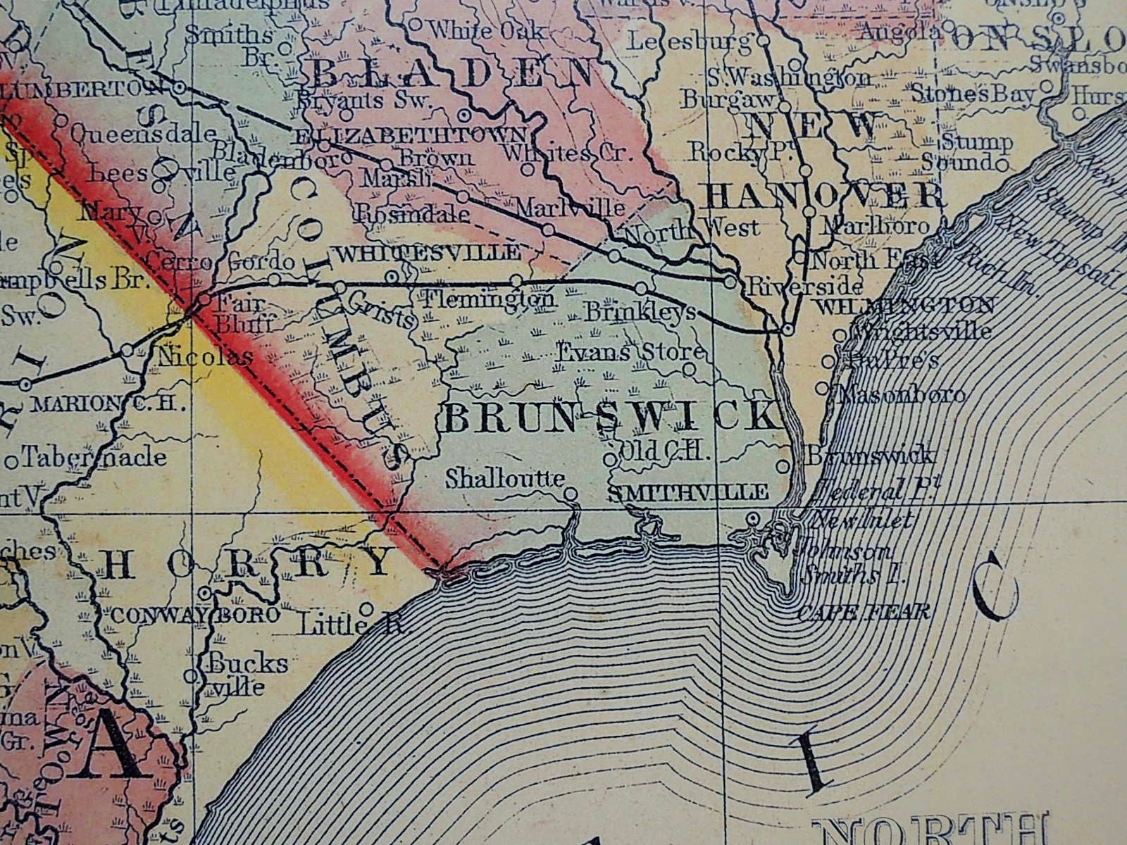 Brunswick County, North Carolina & South Carolina 1868 Coastal Map ...